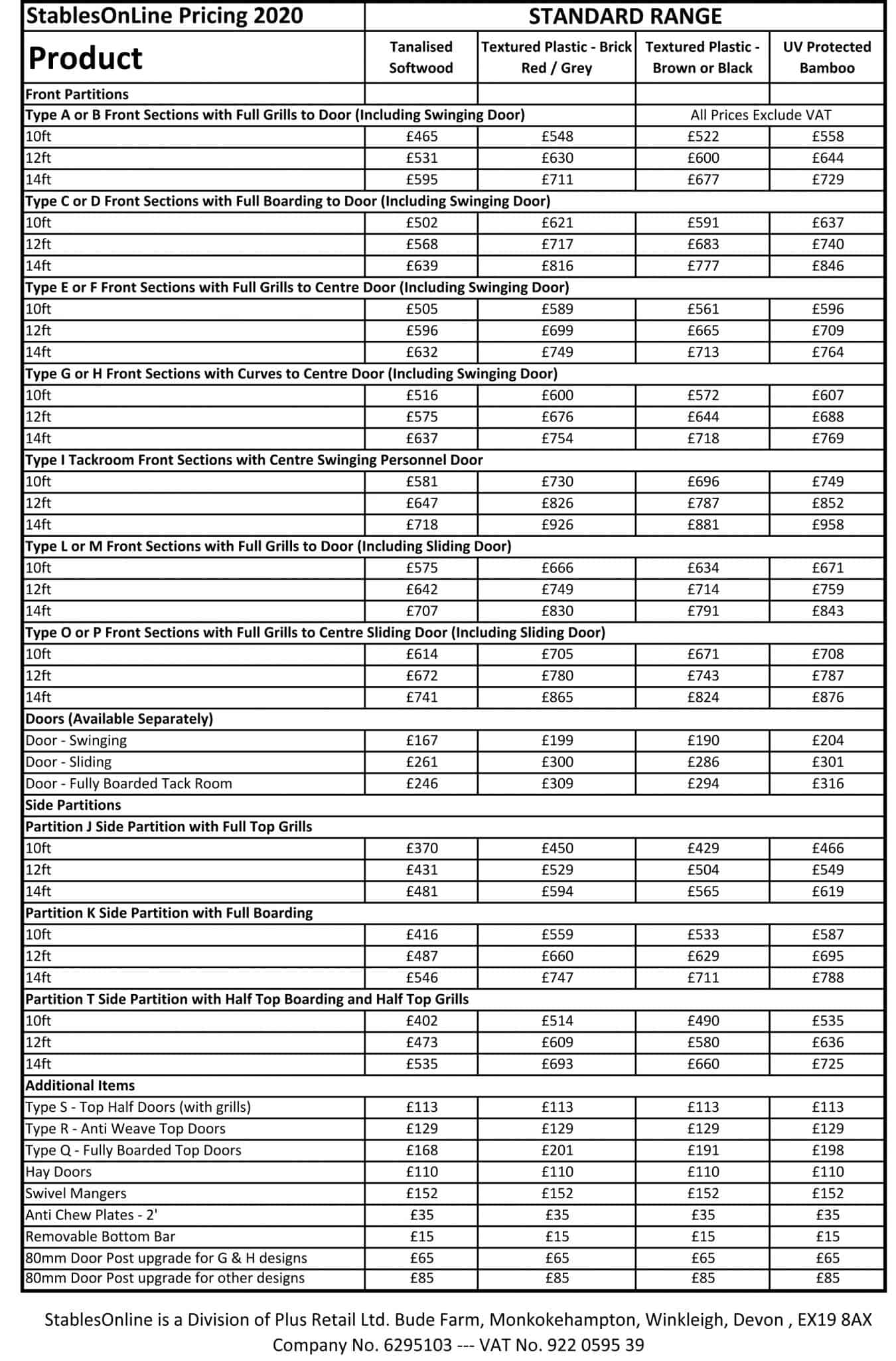 Standard Internal Pricing | Stables Online